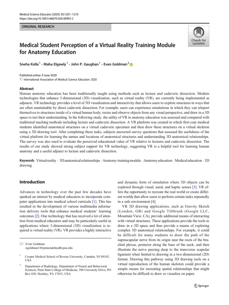 Medical Student Perception of A Virtual Reality Training Module | PDF | Virtual Reality ...