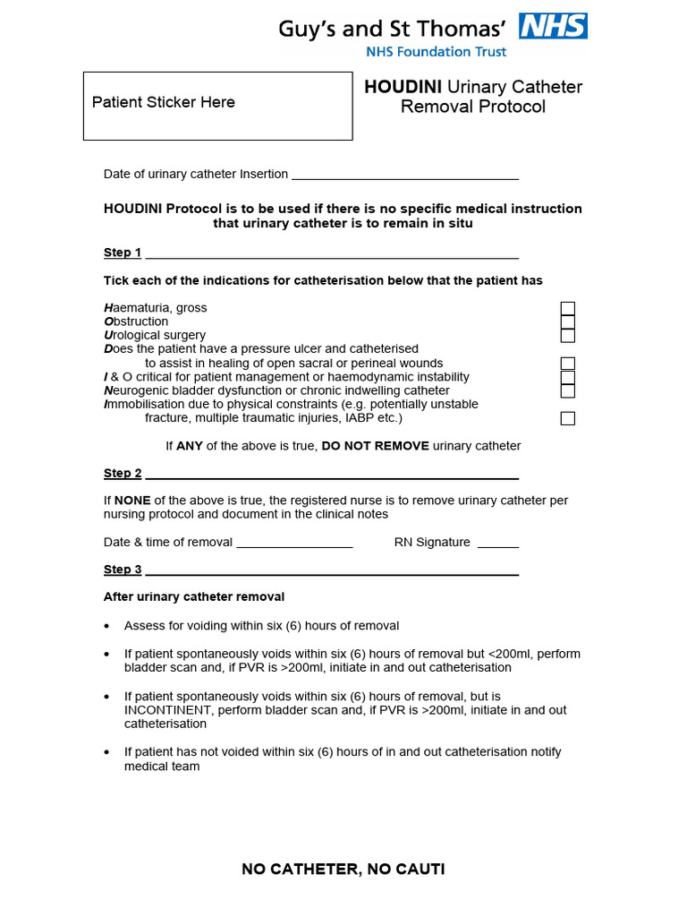 HOUDINI Urinary Catheter Removal Protocol | PDF