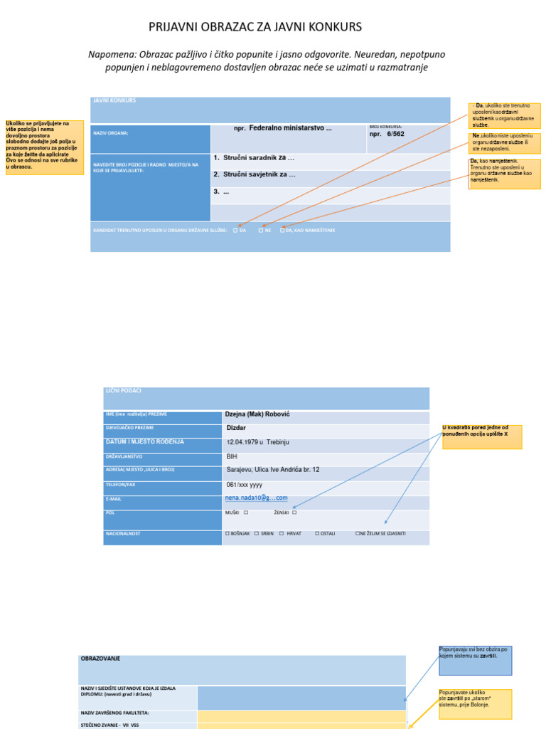 Prijavni Obrazac Za Javni Konkurs | PDF