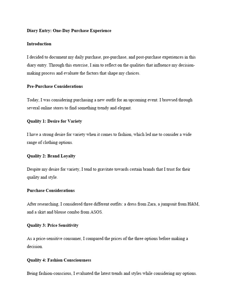 Diary Entry | PDF | Choice | Consumer Behaviour