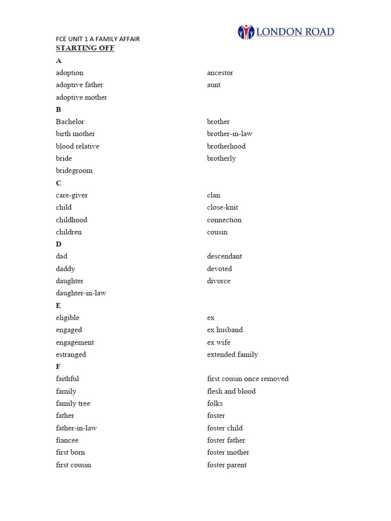 Fce Unit 1 Starting Off 1 | PDF | Family | Grandparent