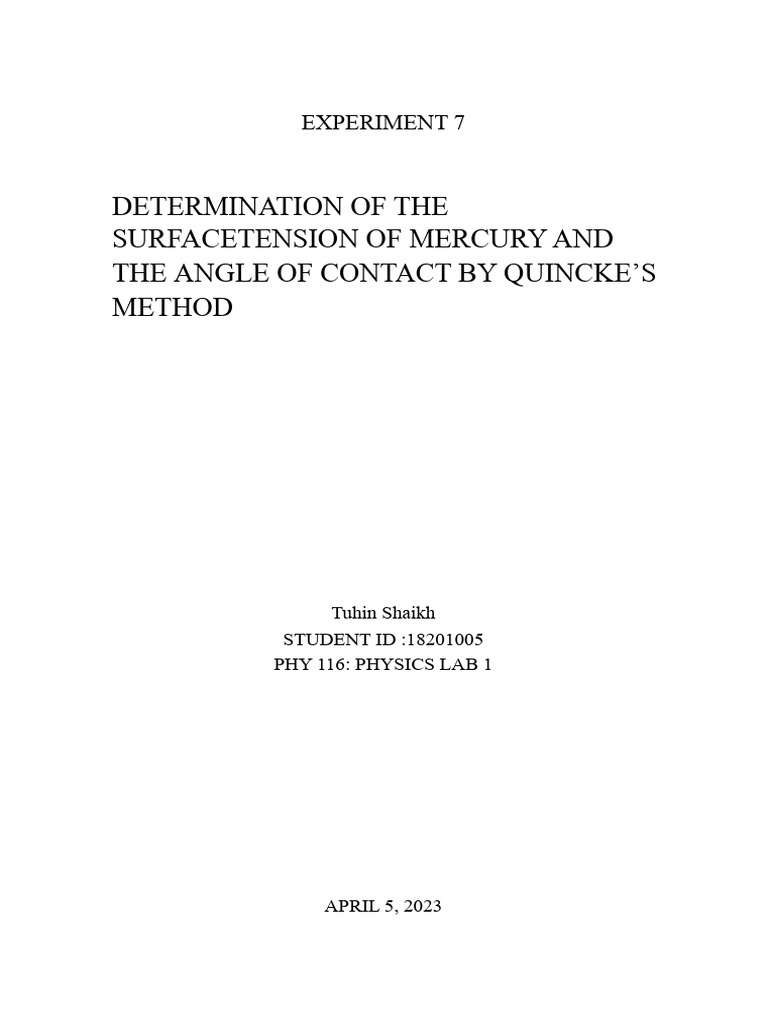 PHY 116 Exp 7 Tuhin Shaikh | PDF | Surface Tension | Pressure