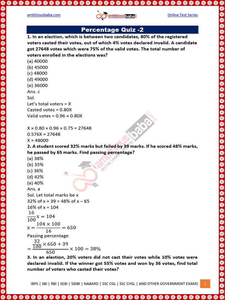 Percentage Quiz 2 PDF | PDF