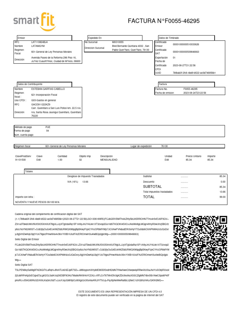 Factura Smart Fit | PDF | Contabilidad | Documentos empresariales