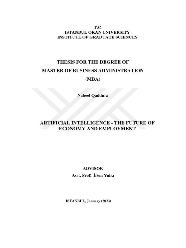 Thesis For The Degree of Master of Business Administration (MBA) | PDF ...