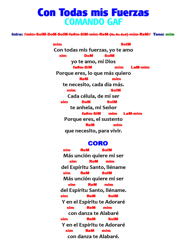 ACORDES-Con Todas Mis Fuerzas-COMANDO GAF | PDF | Adoración Cristiana Y ...