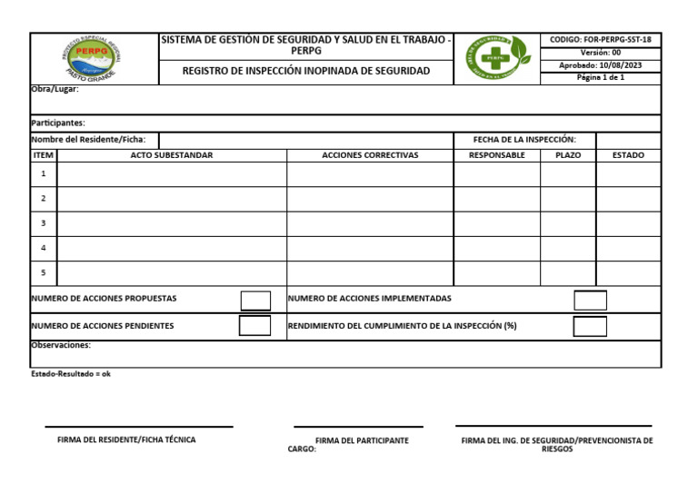 For Perpg SST 18 Registro de Inspección Planeada Acto | PDF For Perpg SST 18 Registro de Inspección Planeada Acto | PDF