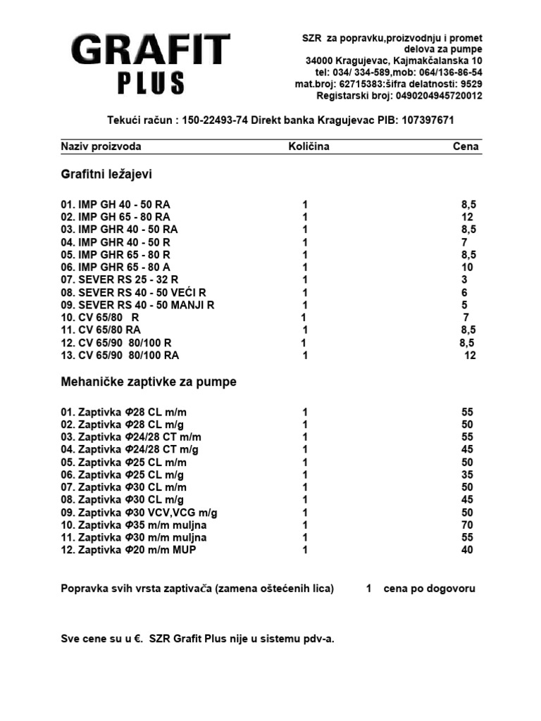 Grafit Plus Cenovnik | PDF
