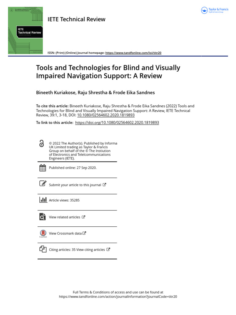Tools and Technologies For Blind and Visually Impaired Navigation ...
