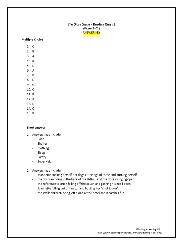 TGC Quiz Answer Keys | PDF