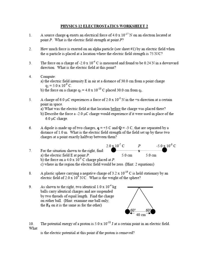 Electrostatics ws2 | PDF | Electric Charge | Electric Field