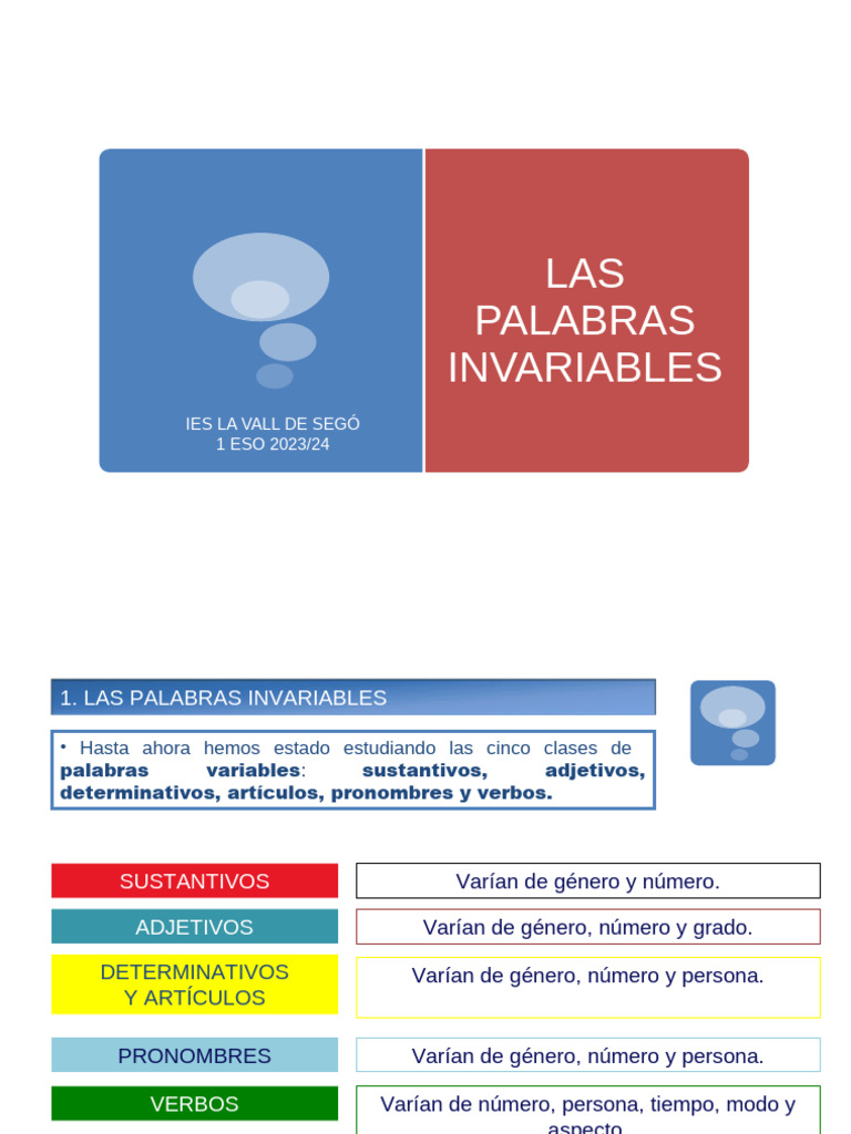 Palabras Invariables | PDF | Adverbio | Sintaxis