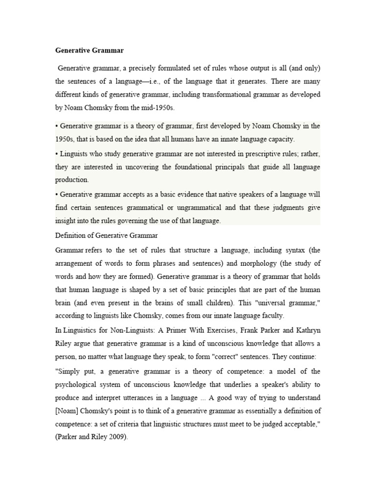 Generative Grammar | PDF | Grammar | Linguistics