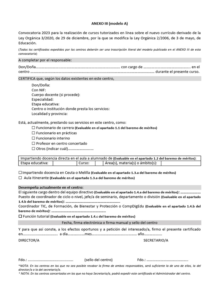 Anexo III Modelo A Rellenable | PDF