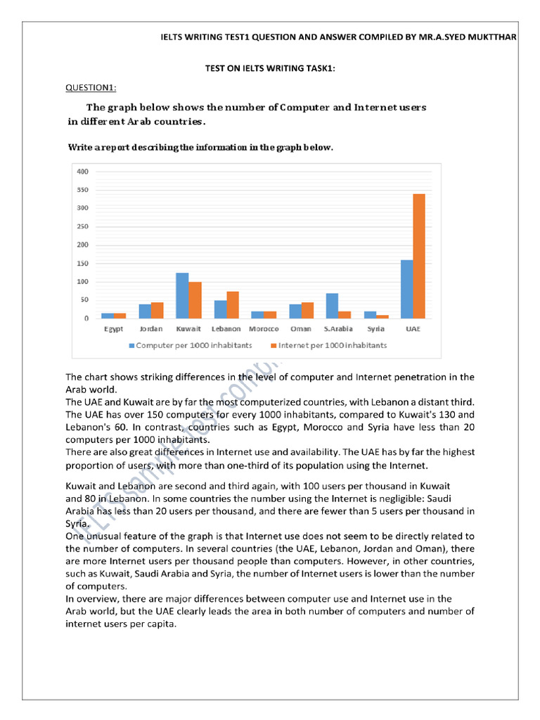 IELTS Writing Test1 (Student Reference) Task1 & Task2 ANSWERS | PDF