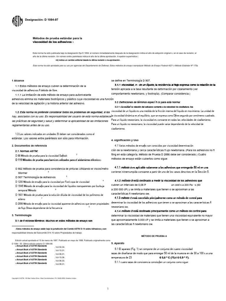 Astm D 1084 Copas de Viscosidad Traducida | PDF | Viscosidad | Líquidos