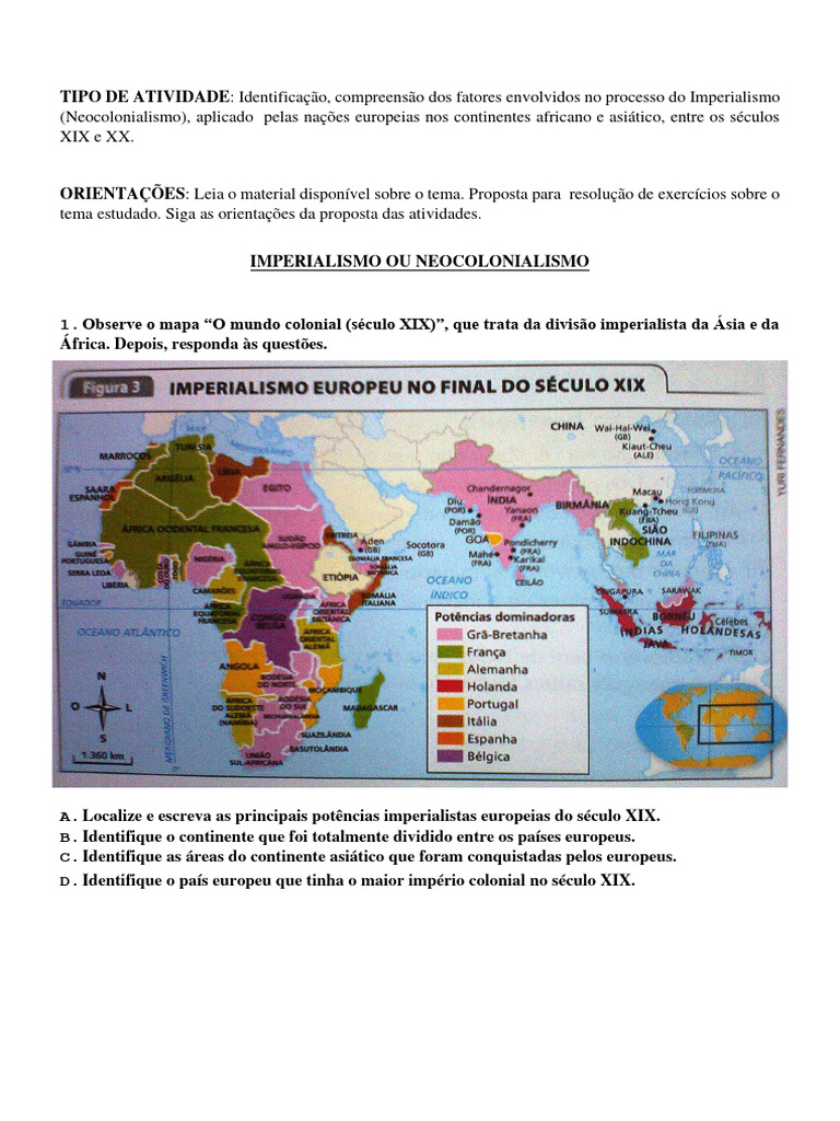 Atividade - Imperialismo e Neocolonialismo-1 | PDF | Imperialismo | Europa