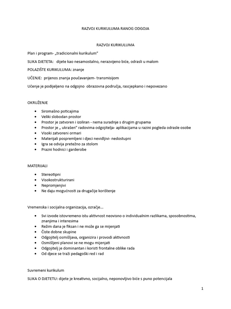 Razvoj Kurikuluma Ranog Odgoja | PDF