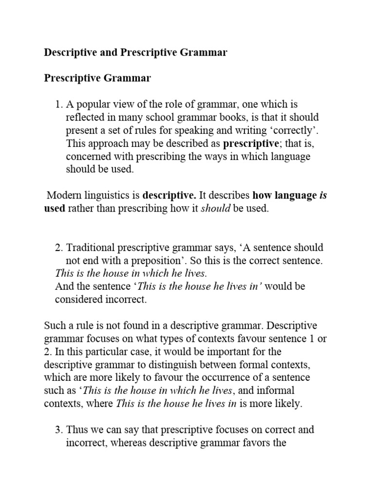 Descriptive and Prescriptive Grammar | PDF | Grammar | Linguistics