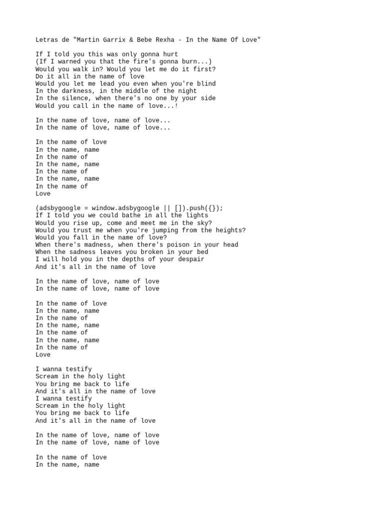 Martin Garrix & Bebe Rexha - in The Name of Love | PDF | Language Arts ...