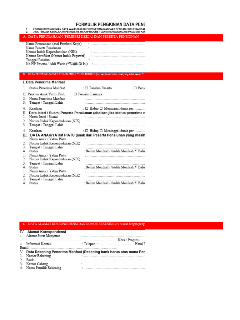 Formulir Pengkinian Data Anuitas Korporasi New | PDF
