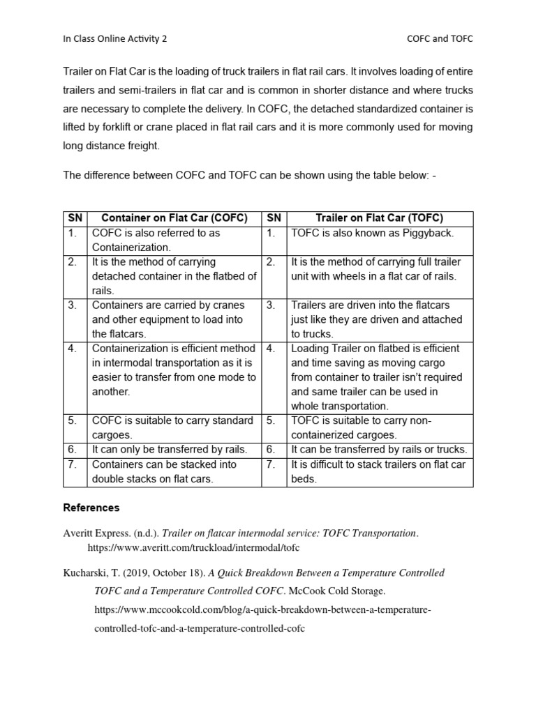 Cofc Vs Tofc | PDF | Intermodal Freight Transport | Containerization