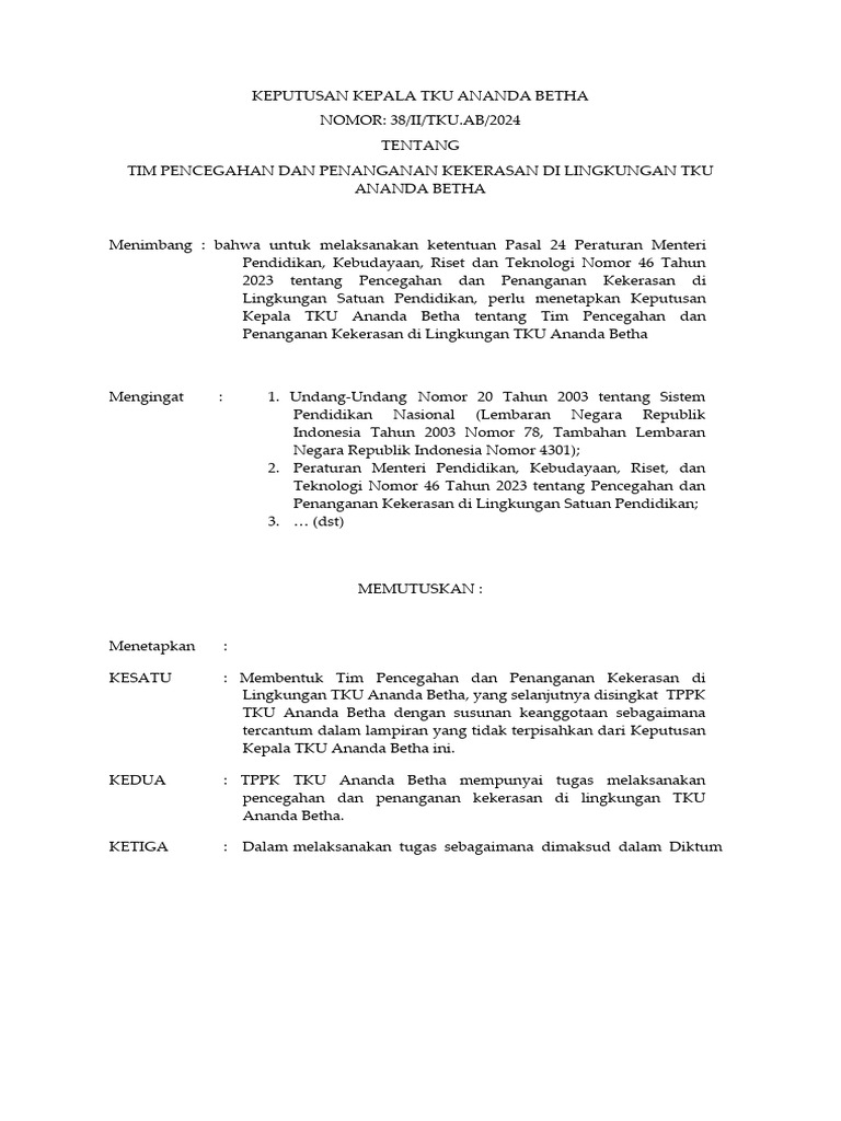 Contoh SK TPPK | PDF