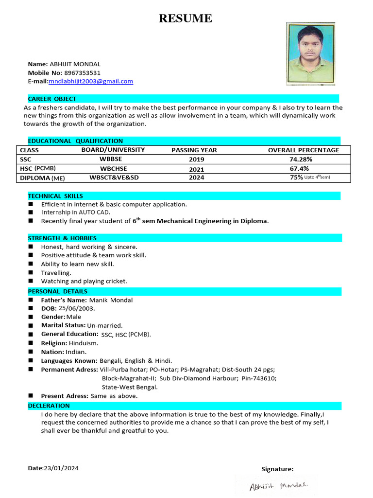 Abhijit Mondal - Dme - 2024 - Resume | PDF Abhijit Mondal - Dme - 2024 - Resume | PDF