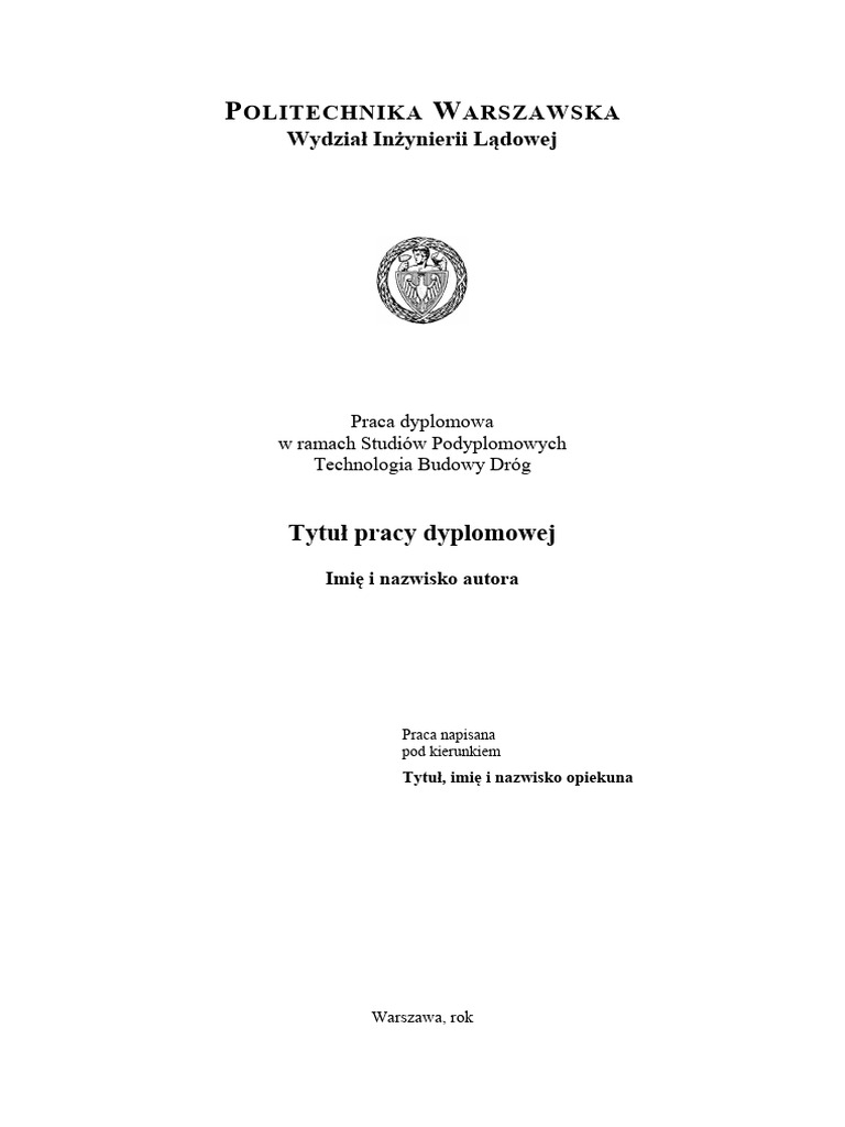 Strona Tytułowa Pracy Dyplomowej | PDF