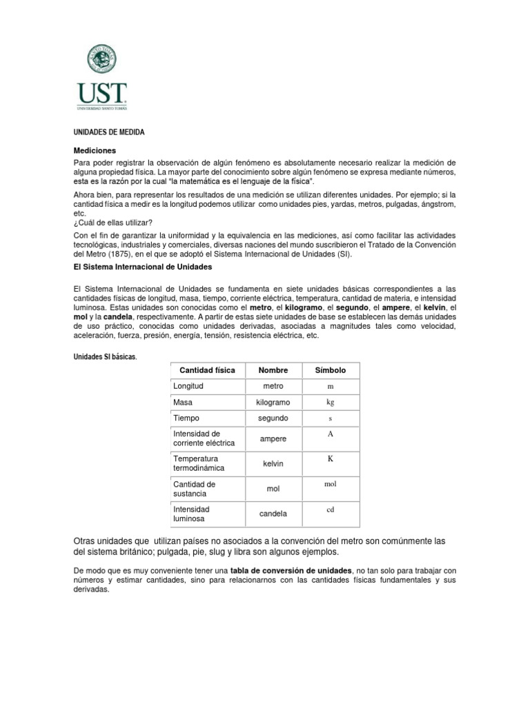 Unidades de Medidas | PDF | Sistema Internacional de Unidades | Medición