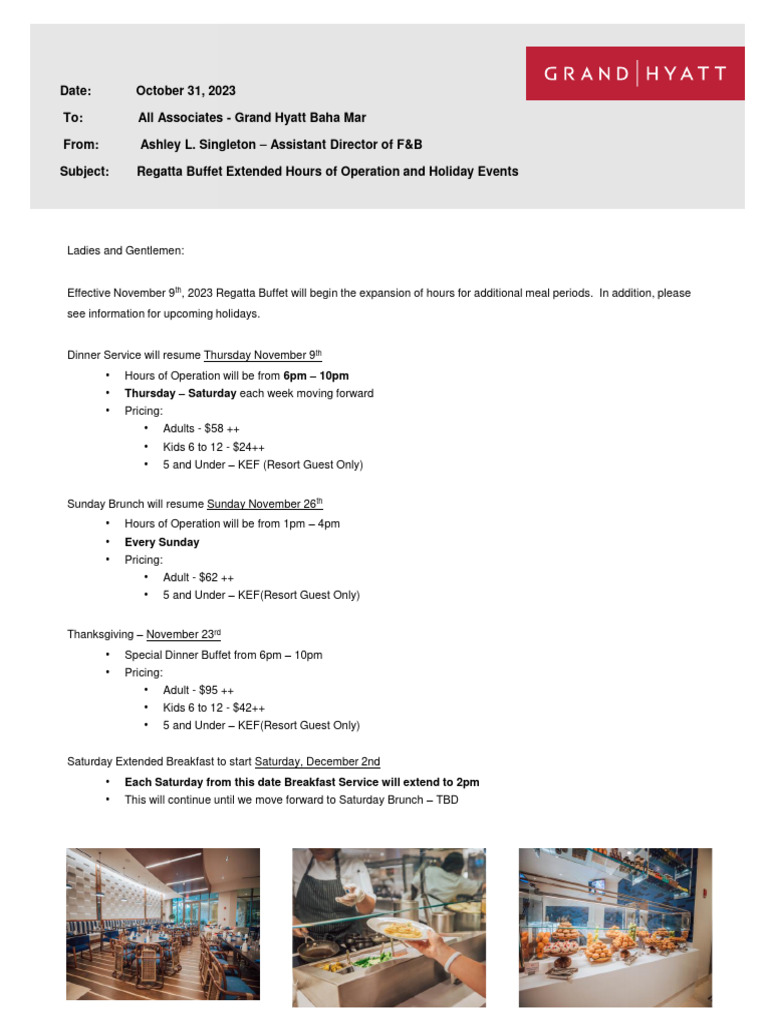 Regatta Buffet Extended Hours of Operations & Holiday Events . | PDF ...