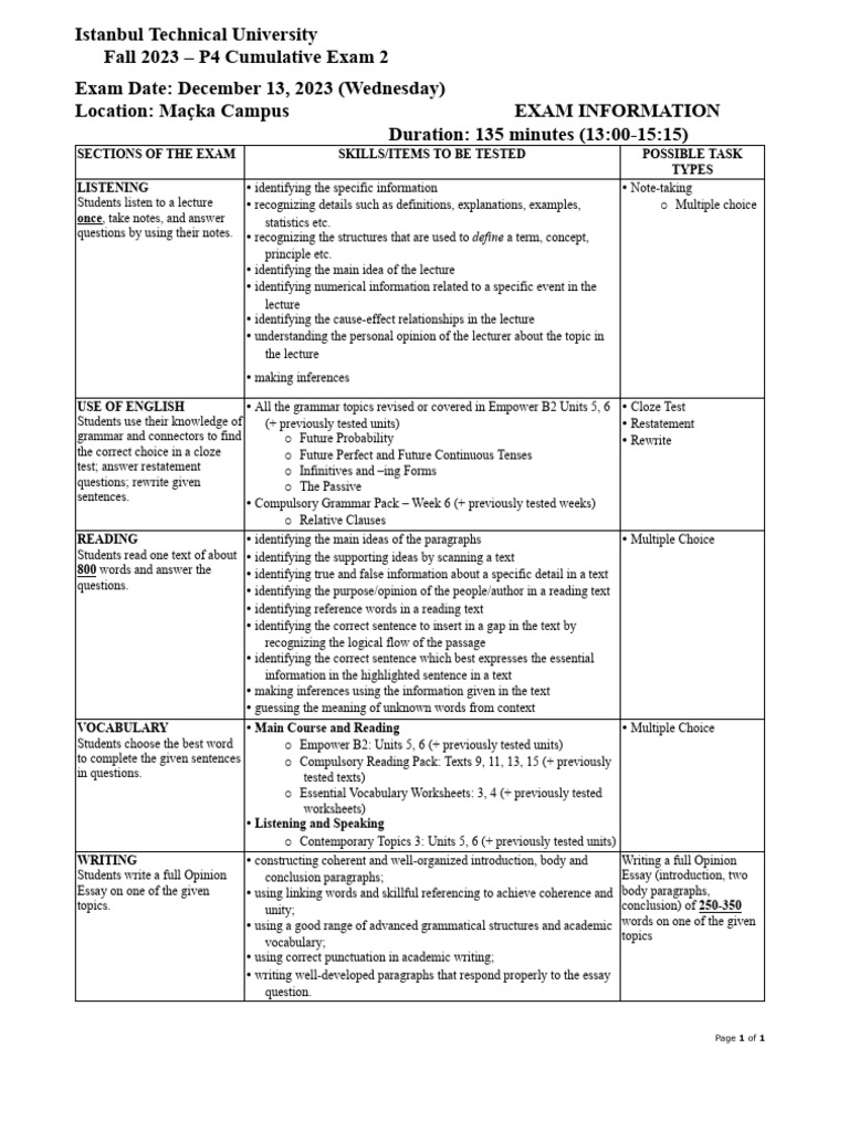 p4-f 2023-2024 Academic Year Fall Term Cumulative 2 Exam Information ...