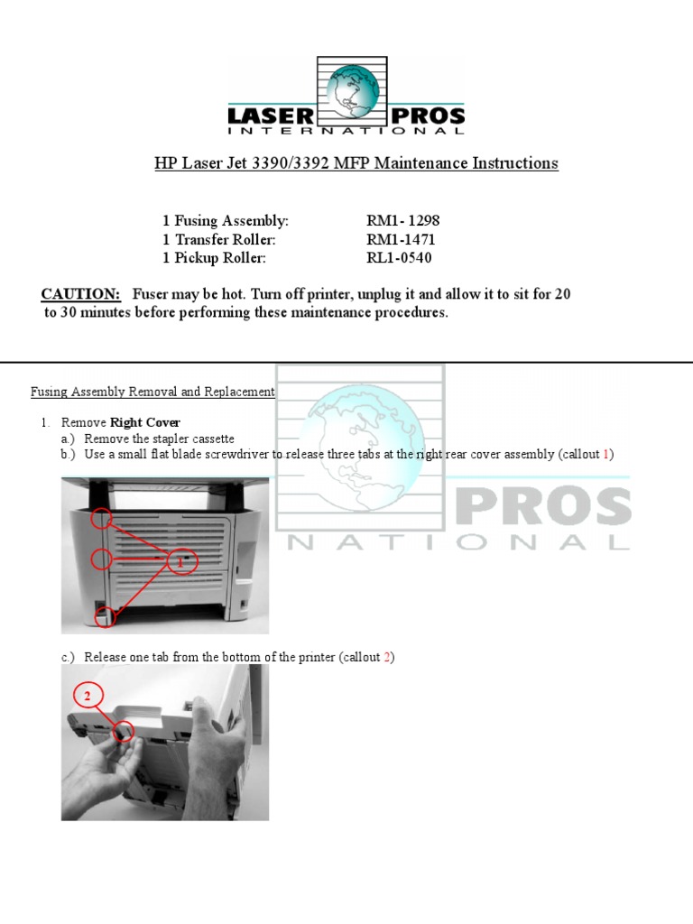 HP 3390-3392 MFP Fuser Replace | PDF | Electrical Connector | Printer (Computing)