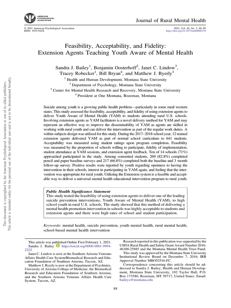 Bailey Et Al 2022 Feasibility, Acceptability, and Fidelity - Extension ...