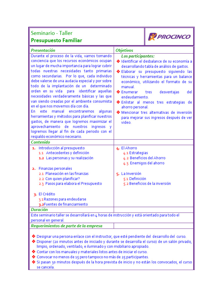 Carta Descriptiva Presupuesto Familiar | PDF | Presupuesto | Ahorro
