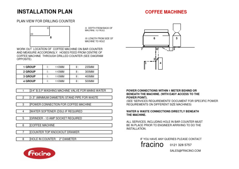 Fracino Coffee Machines - Installation Plan | PDF | Tools | Industrial ...
