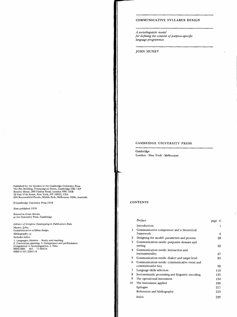 John Munby Communicative Syllabus Design Cambridge University Press ...