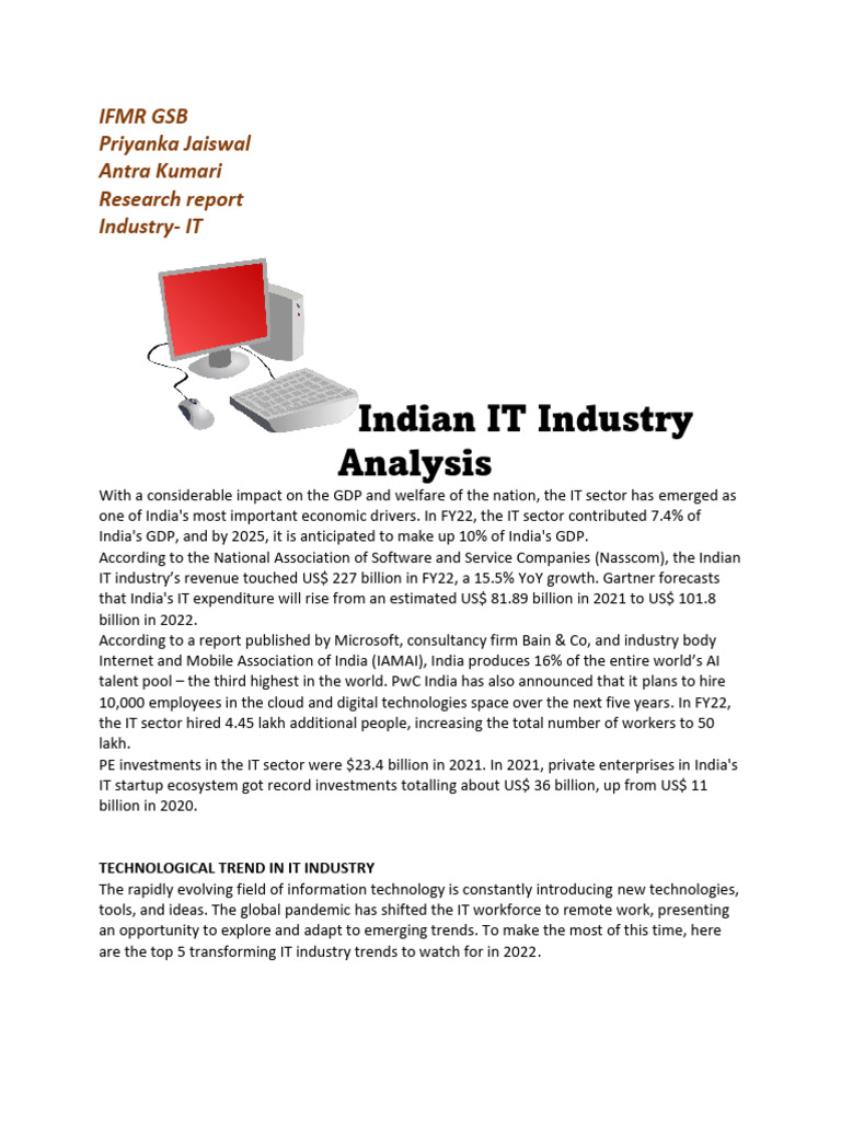 Ifmr GSB - It Industry Report | PDF | Price–Earnings Ratio | Return On Equity