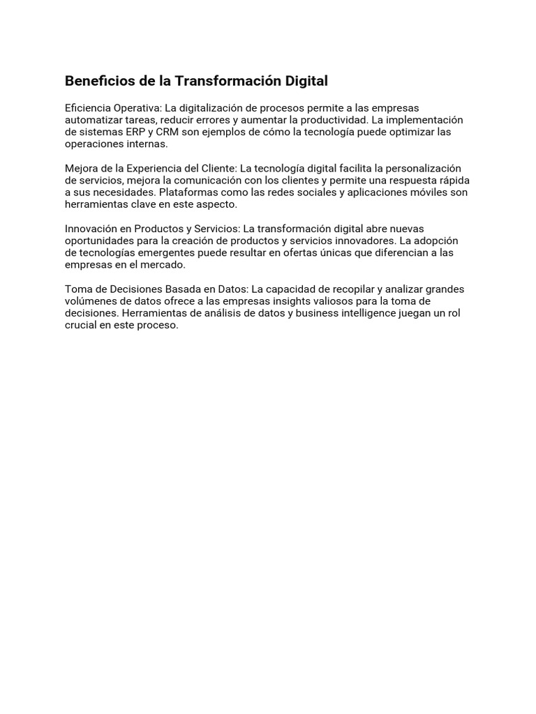 Beneficios de La Transformación Digital | PDF