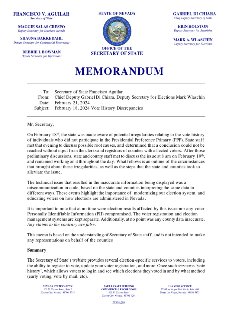 2.22.2024 Vote History Memo | PDF | Elections | Postal Voting