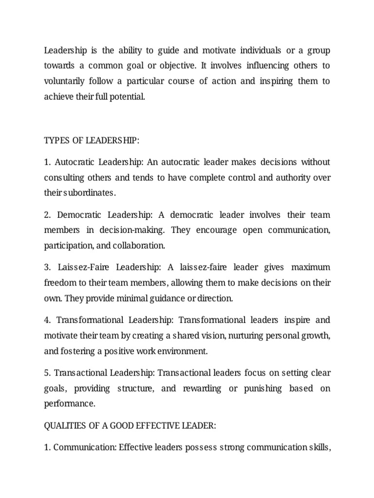 Leadership and Management Notes | PDF