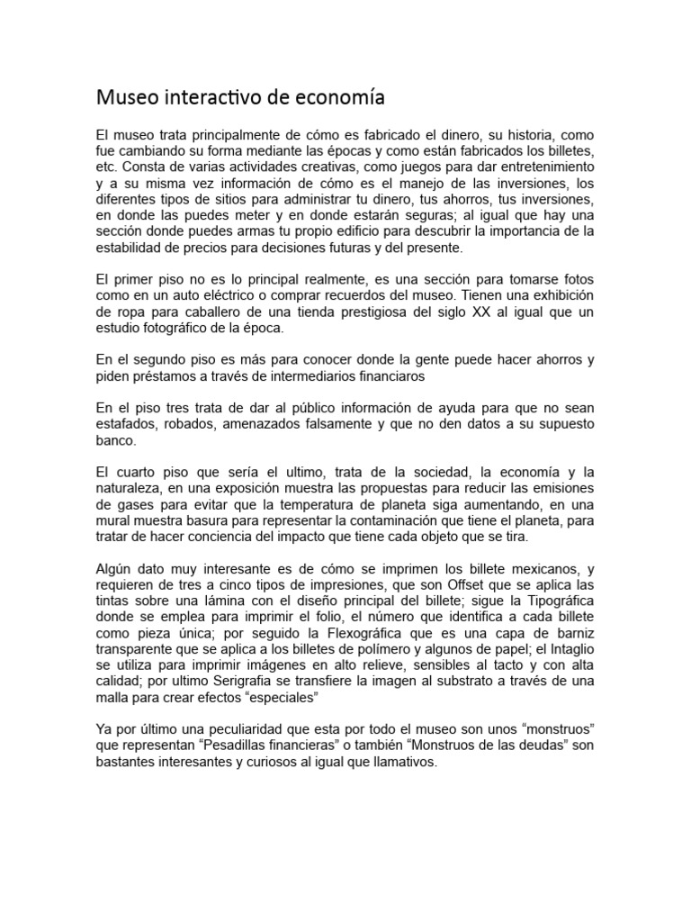 Museo Interactivo Dé Economía | PDF | Museo | Billete de banco