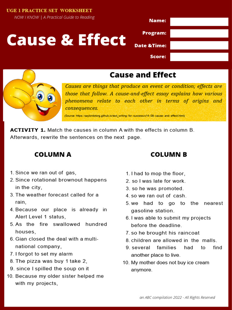 Cause and Effect Practice Worksheet | PDF