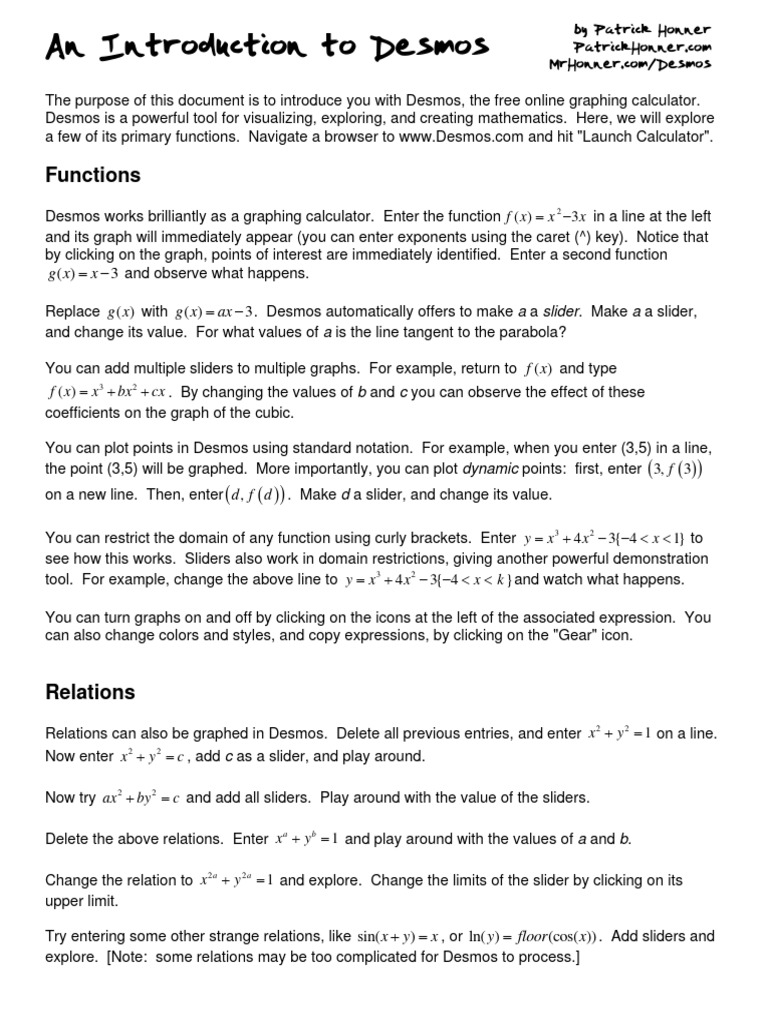 Desmos: Domain Restrictions & Sliders | PDF | Function (Mathematics ...