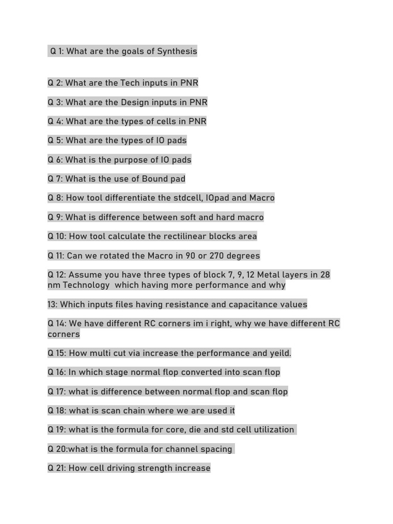 VLSI Physical Design Interview Questions | PDF | Computer Engineering ...