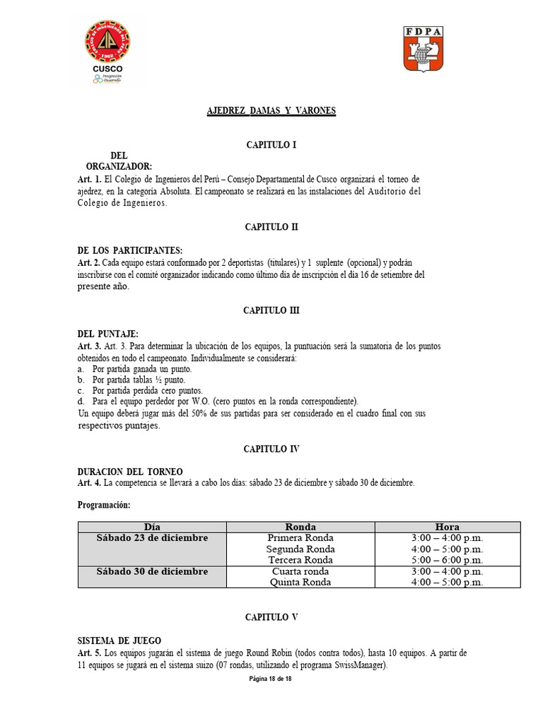 Bases Ajedrez - Conrede 2023. | PDF | Ajedrez | Juego de azar