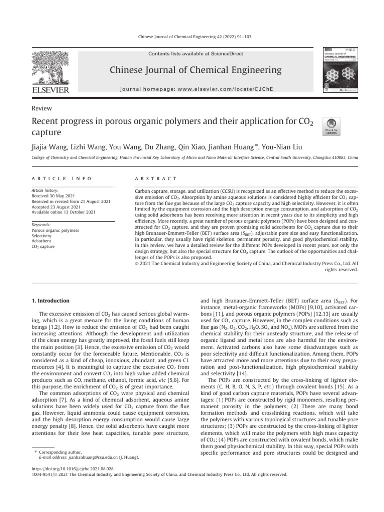 Porous Organic Polymers for CO2 Capture | PDF | Adsorption | Cross Link