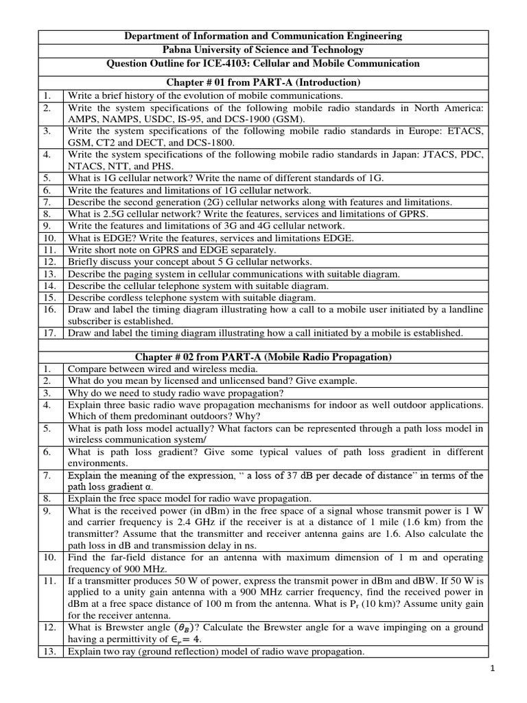 Question Outline ICE-4103 Cellular and Mobile Communication 16-17 | PDF ...