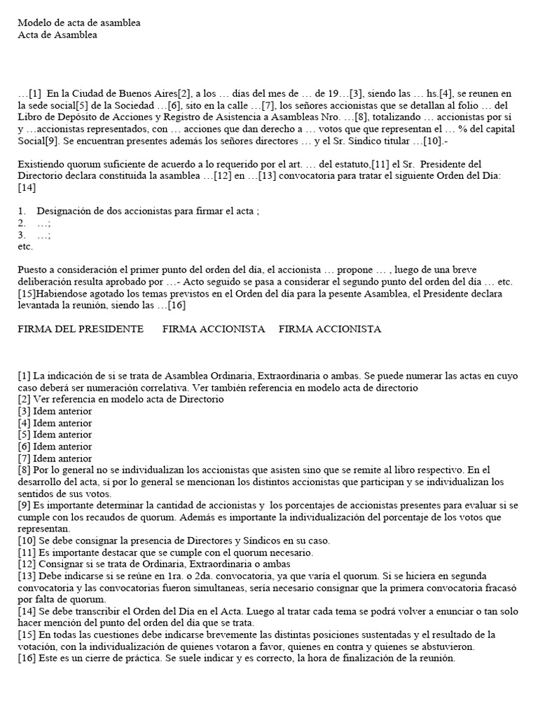 Modelo de Acta de Asamblea | Descargar gratis PDF | Quórum | Gobierno