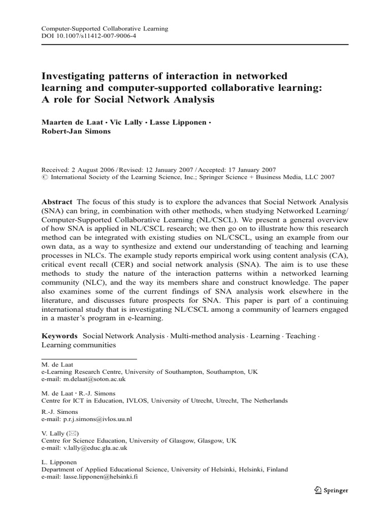 Investigating Patterns of Interaction in | PDF | Learning | Social Network